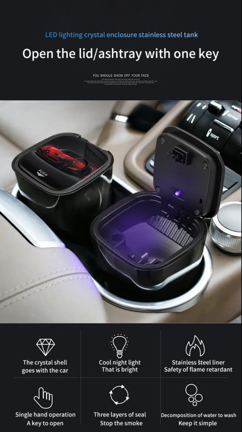 Auto Car ashtray multi function ashtray with light – Jayden's Essentials